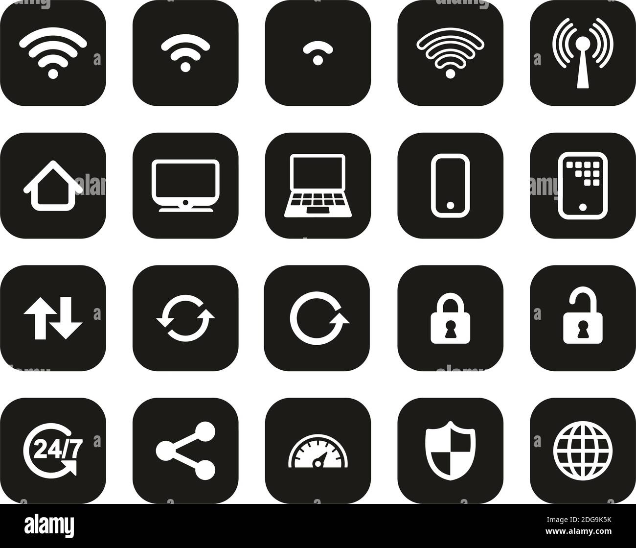 Wifi Connection Icons White On Black Flat Design Set Big Stock Vector ...
