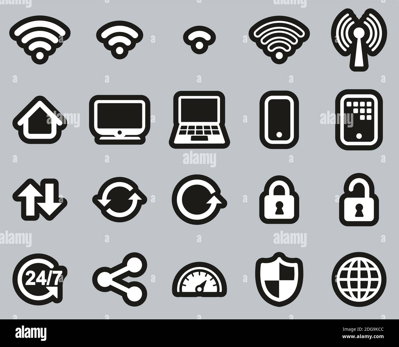 Wifi Connection Icons White On Black Sticker Set Big Stock Vector Image ...