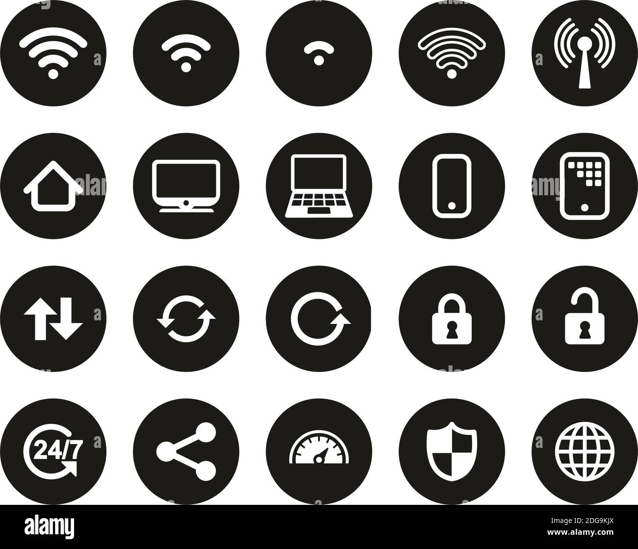 Wifi Connection Icons White On Black Flat Design Circle Set Big Stock ...