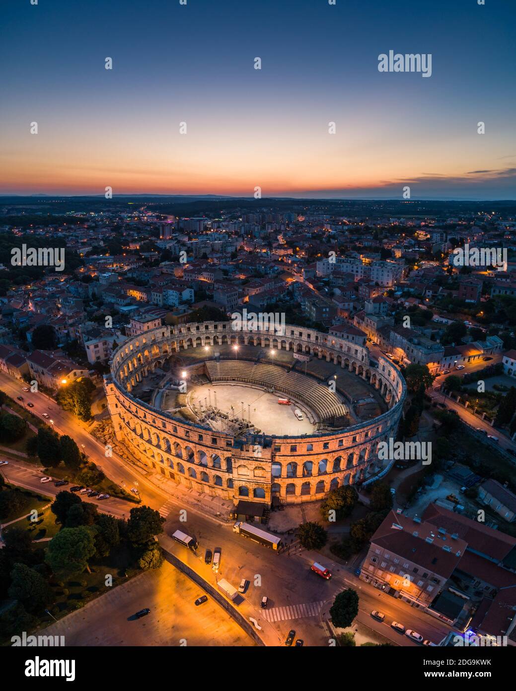 Aerial photo of Arena in Pula, Croatia at night Stock Photo - Alamy