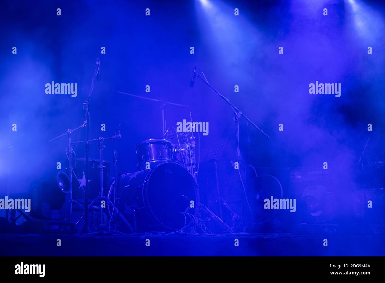 Free stage with lights, and smoke lighting devices Stock Photo - Alamy