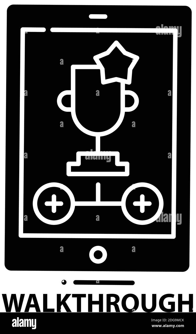 walkthrough icon, black vector sign with editable strokes, concept ...