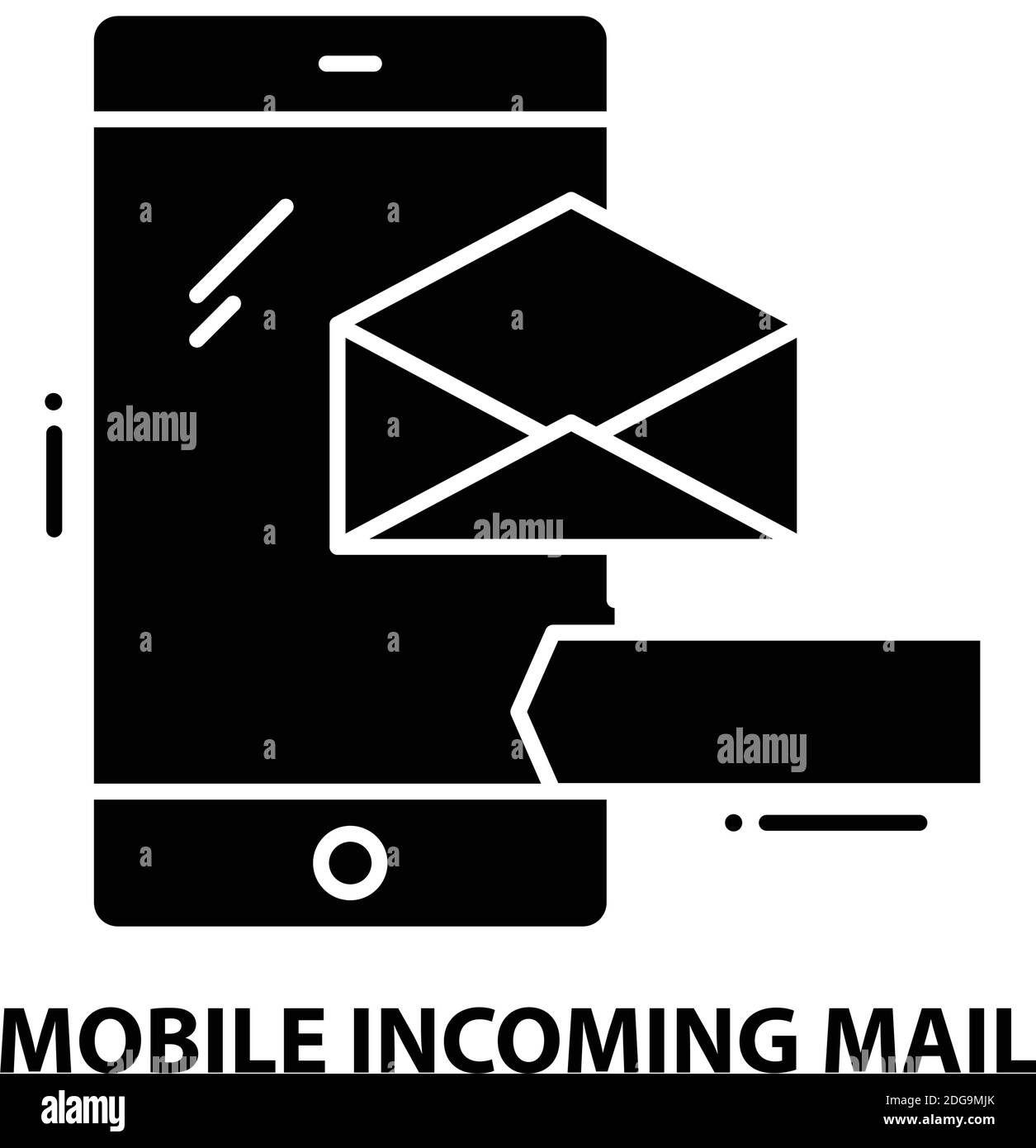 mobile incoming mail icon, black vector sign with editable strokes ...