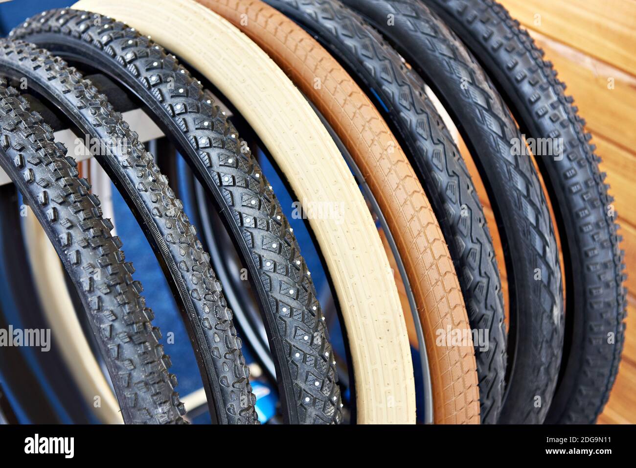 Bicycle tires an assortment of the store Stock Photo - Alamy
