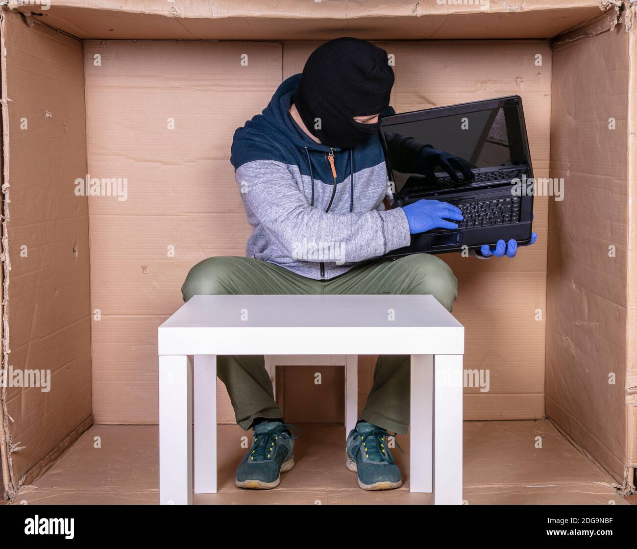 internet scammer shows something on laptop Stock Photo - Alamy