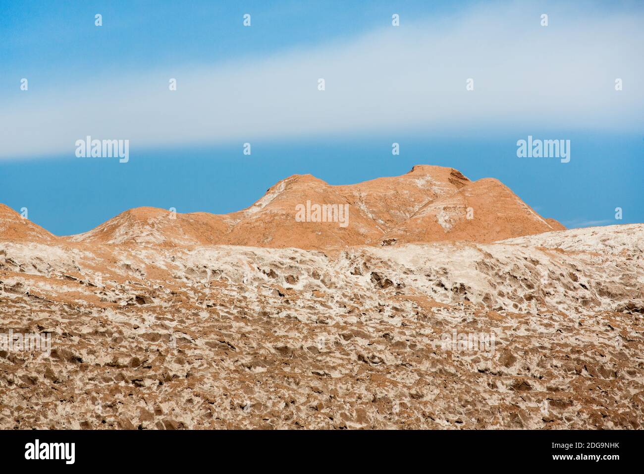 Eroded orange rocks and desert cliffs showing rock strata, in the Valle ...