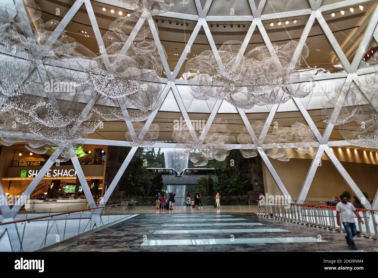 Entrance to the Jewel, a shopping mall with indoor waterfall, Singapore ...