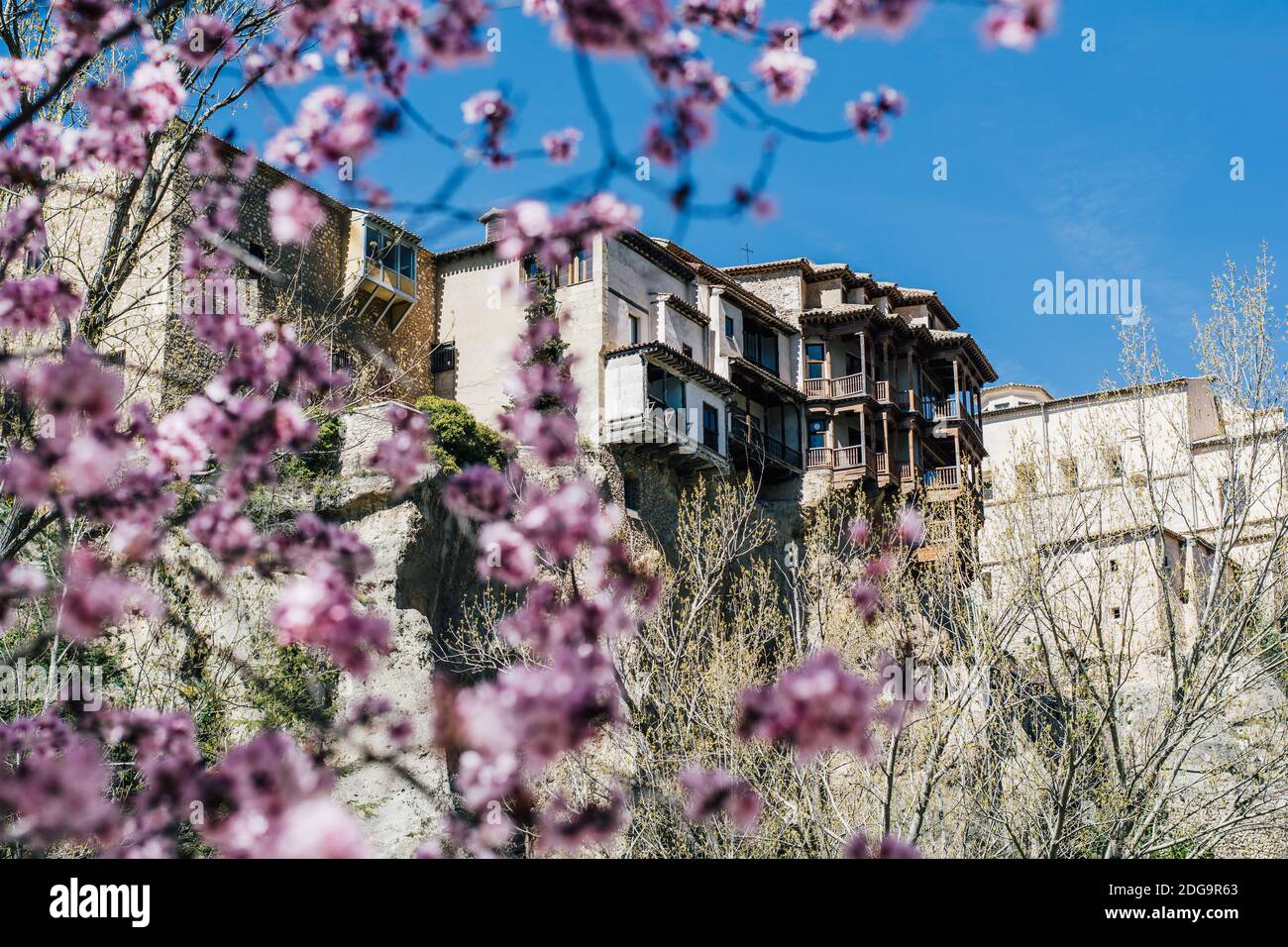 Casas Colgadas Hanging Houses in Cuenca Spain and flowers Stock Photo ...