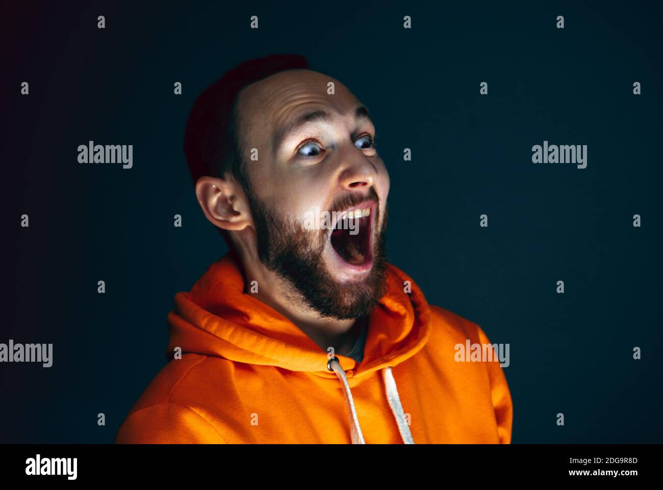 Dumbfounded. Portrait of crazy scared and shocked caucasian man ...