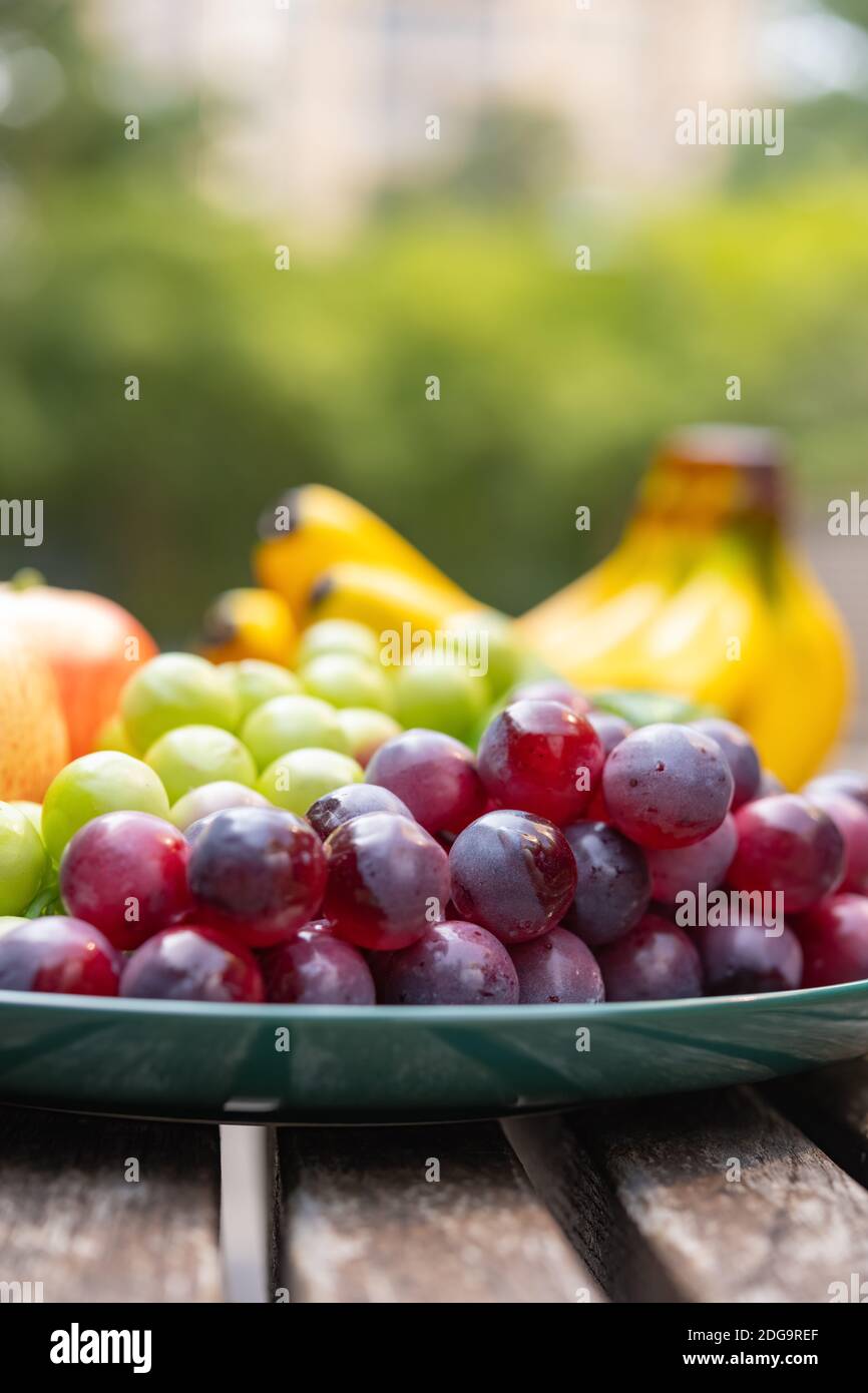 side view artificial fruits in the outdoor vertical composition Stock ...