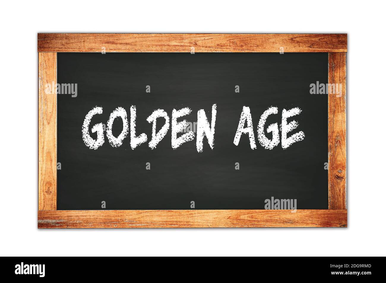 GOLDEN AGE text written on black wooden frame school blackboard Stock ...