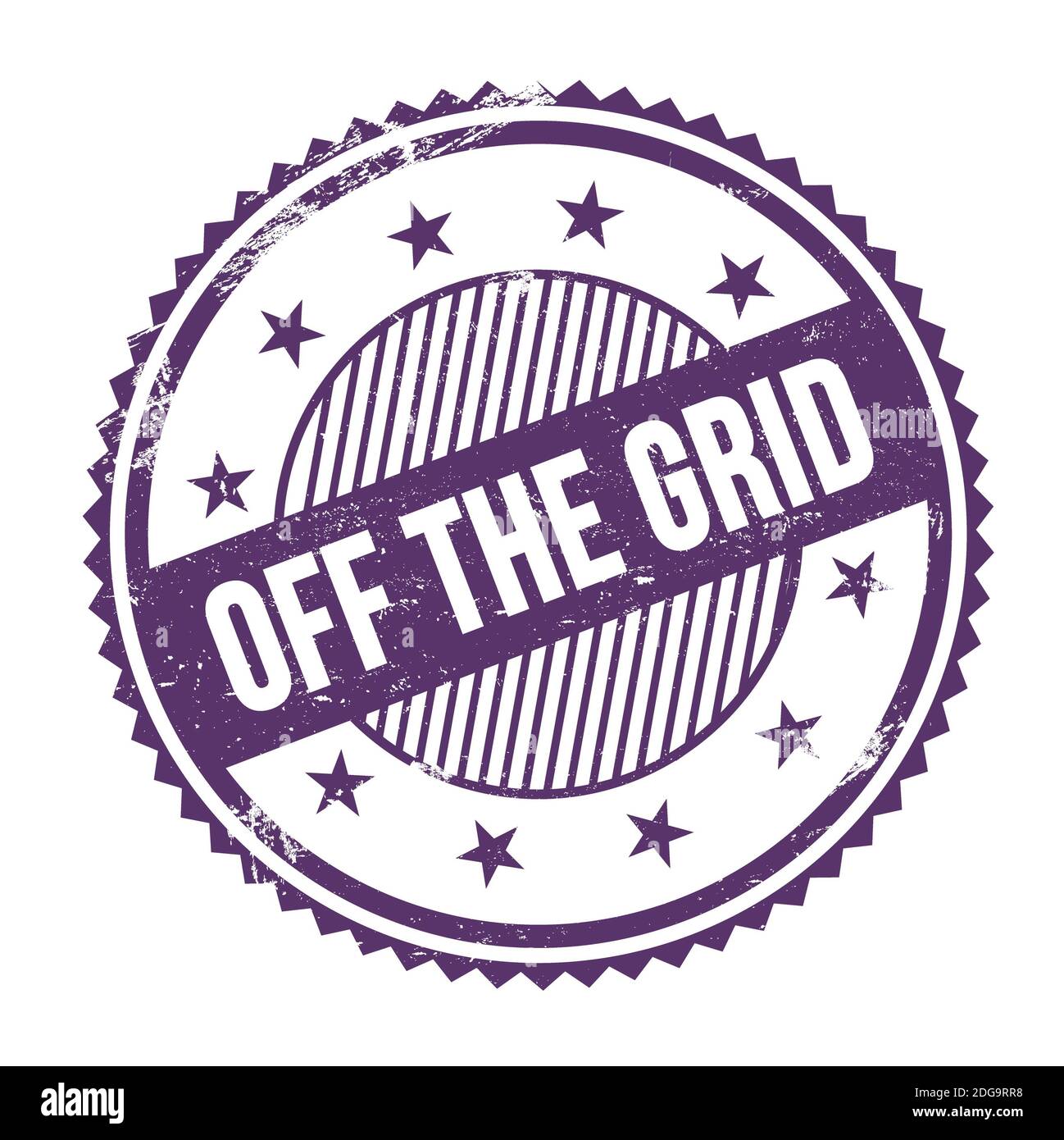 OFF THE GRID text written on purple indigo grungy zig zag borders round ...