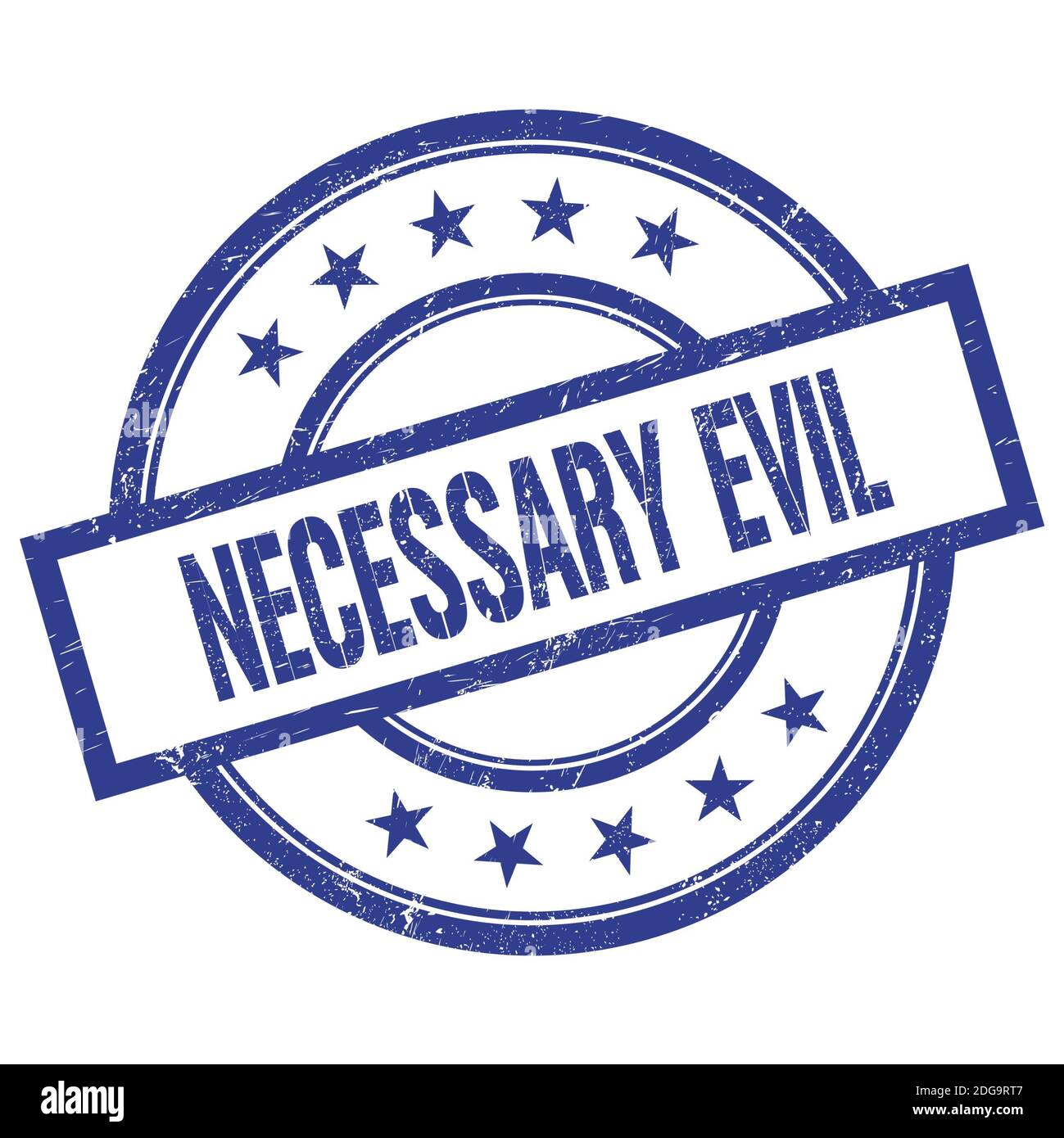 NECESSARY EVIL text written on blue round vintage rubber stamp Stock ...