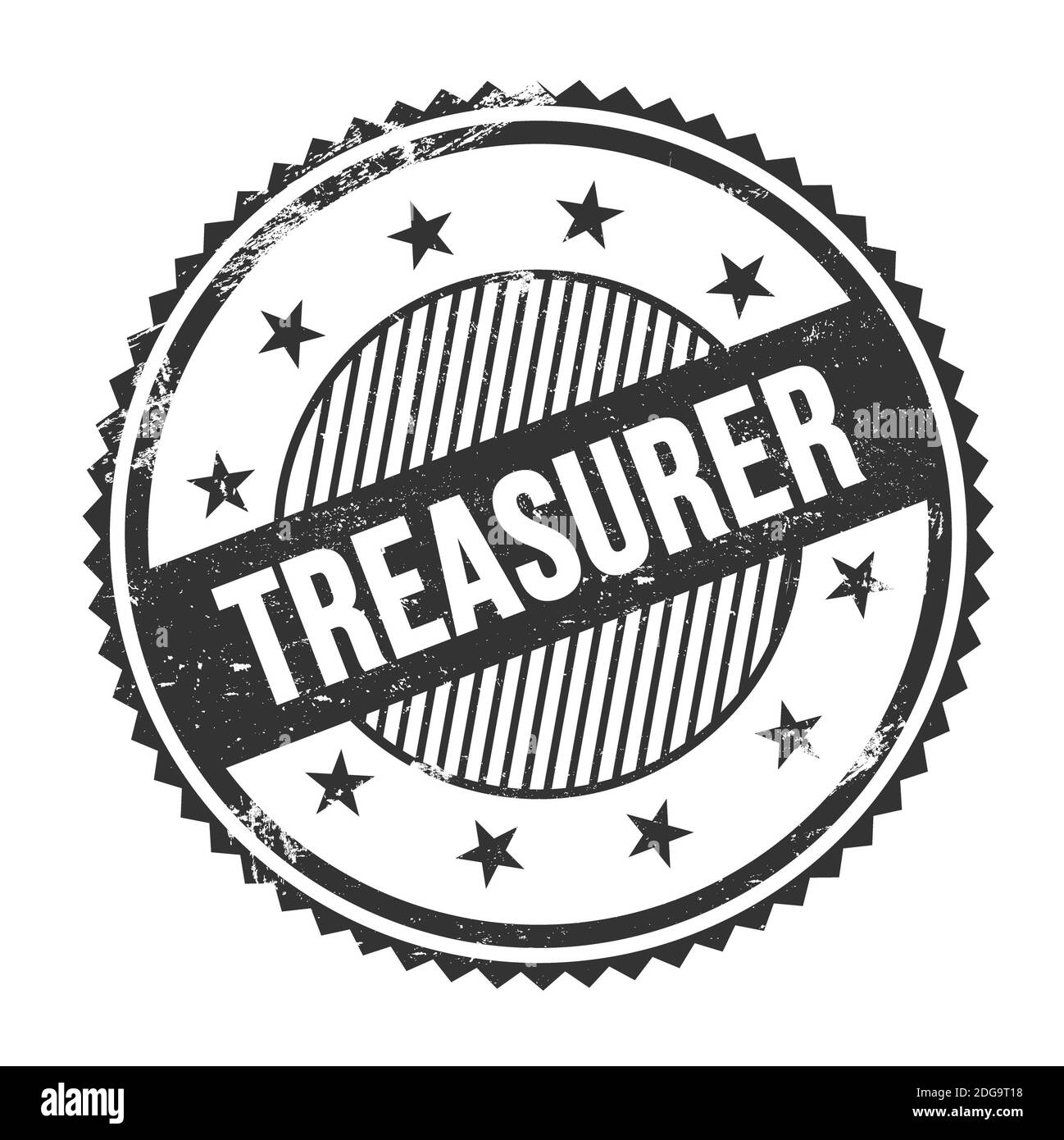TREASURER text written on black grungy zig zag borders round stamp ...