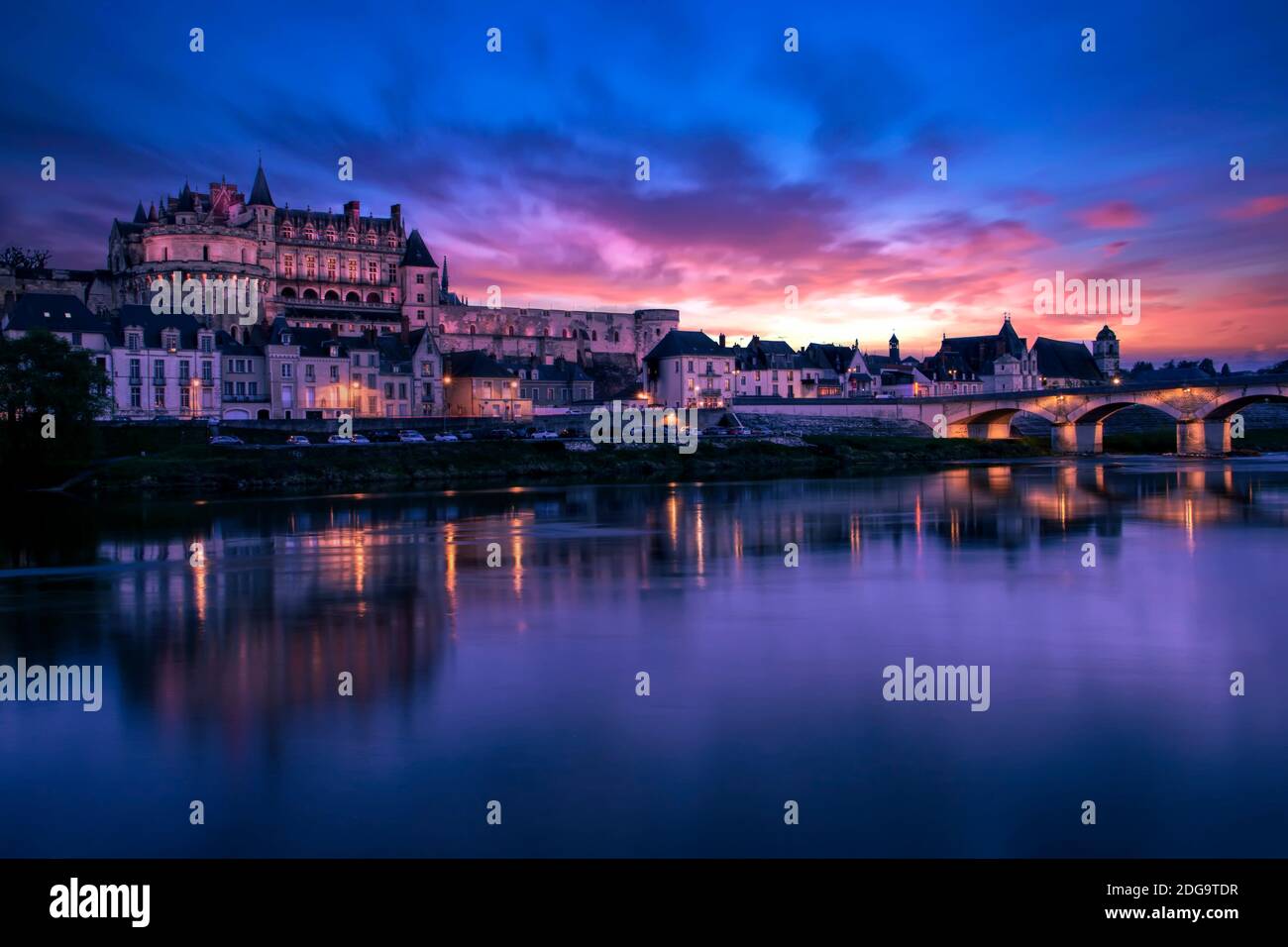 The royal Chateau at Amboise and ancient bridge in the Loire Valley in ...
