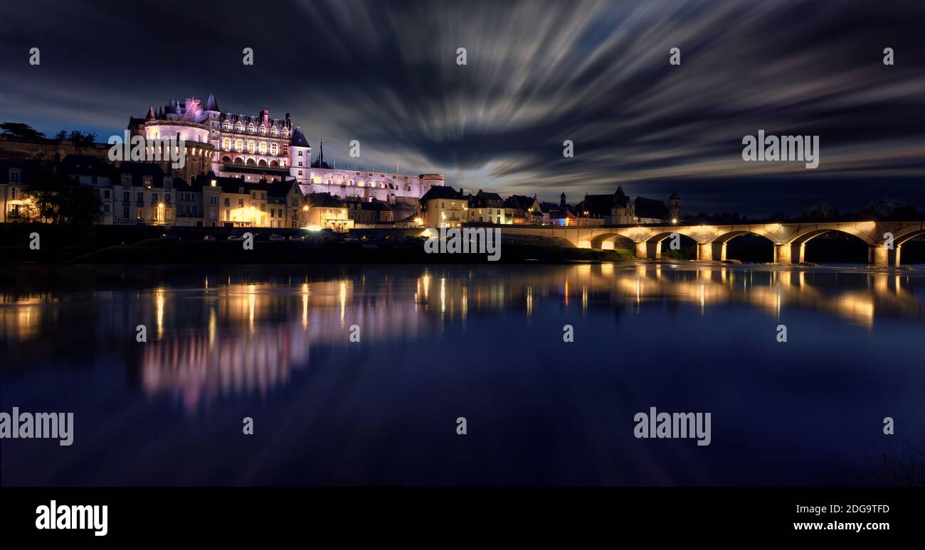 The royal Chateau at Amboise and ancient bridge in the Loire Valley in ...