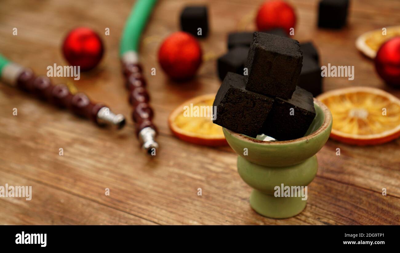 Hookah background for new year and christmas. Hookah, charcoal, dry ...