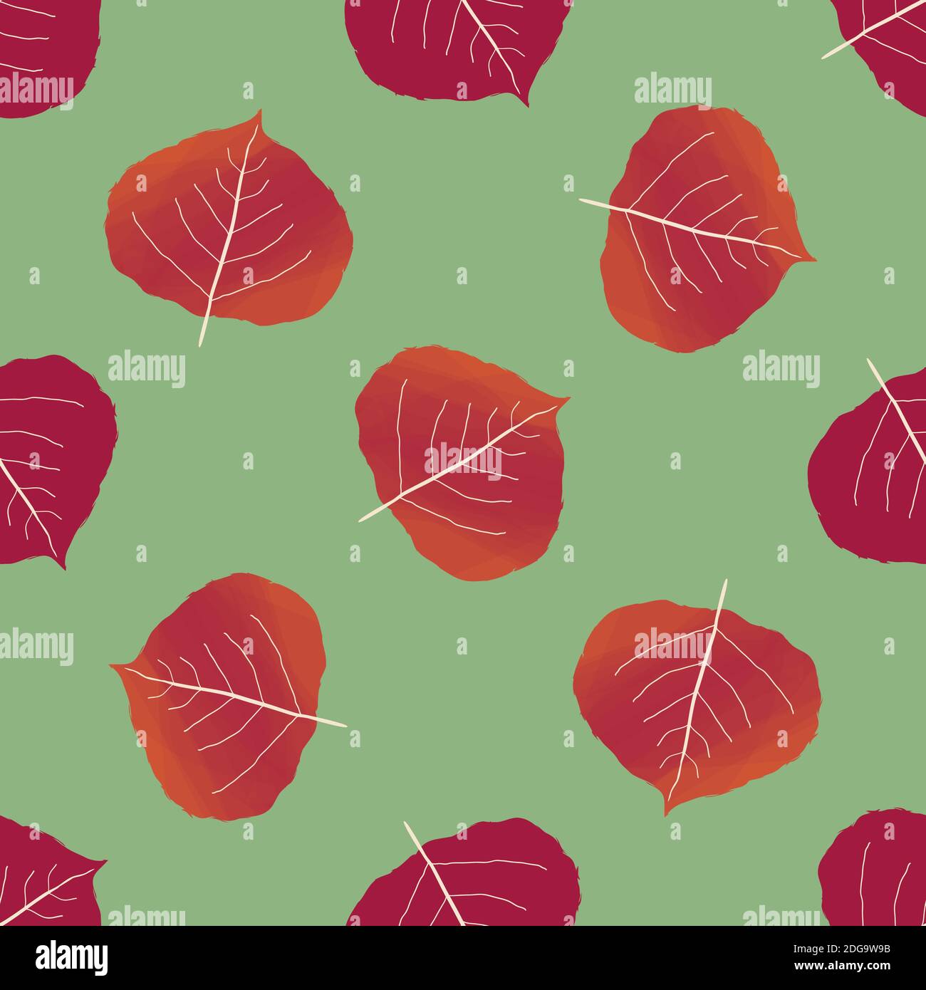 Red aspen leaf seamless vector pattern background. Beautiful hand drawn ...