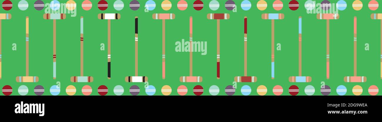 Croquet game seamless vector border. Fun repeat banner of mallets and ...