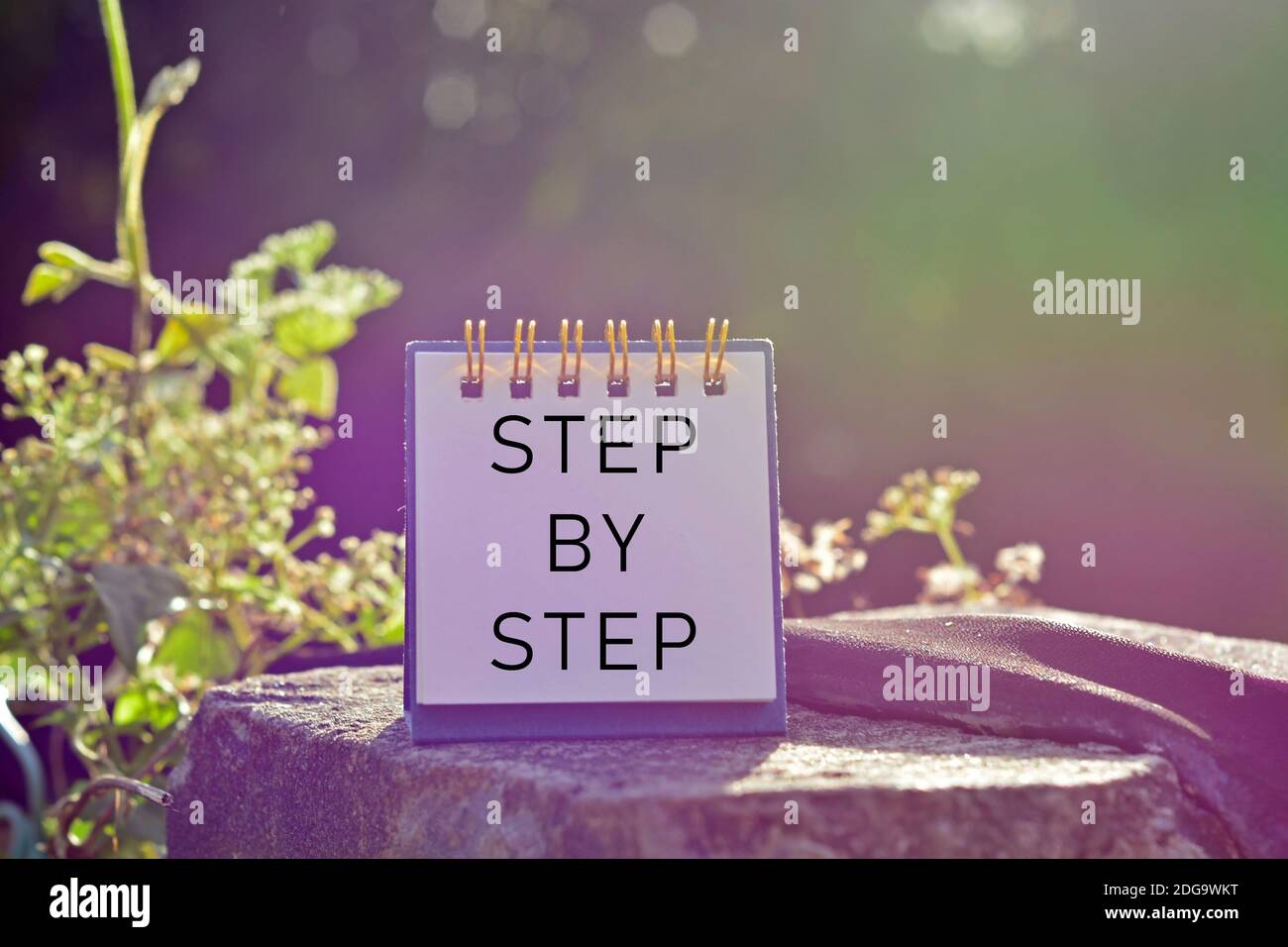 Step by step text written on white note with blurred background of ...