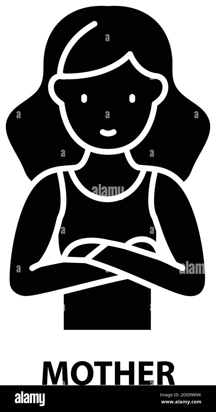 mother icon, black vector sign with editable strokes, concept ...