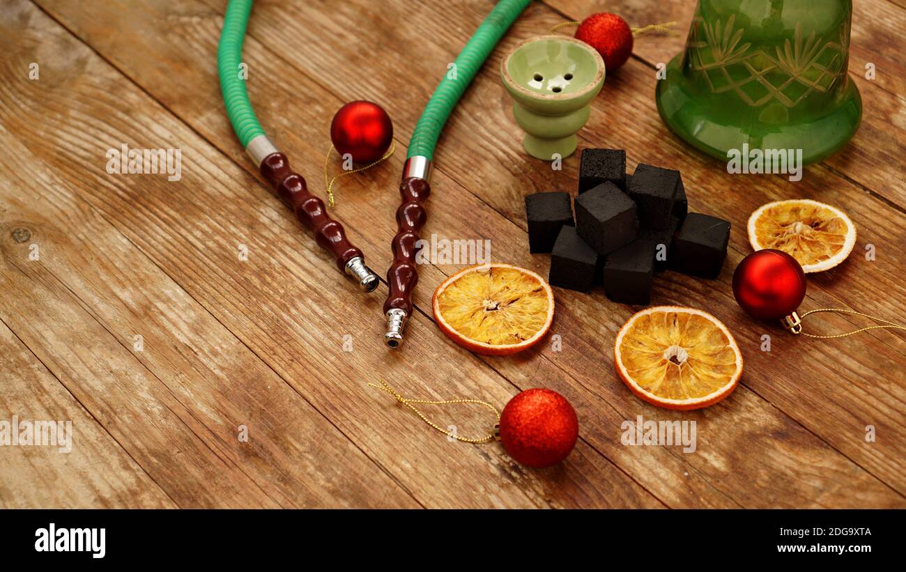Hookah background for new year and christmas. Hookah, charcoal, dry ...