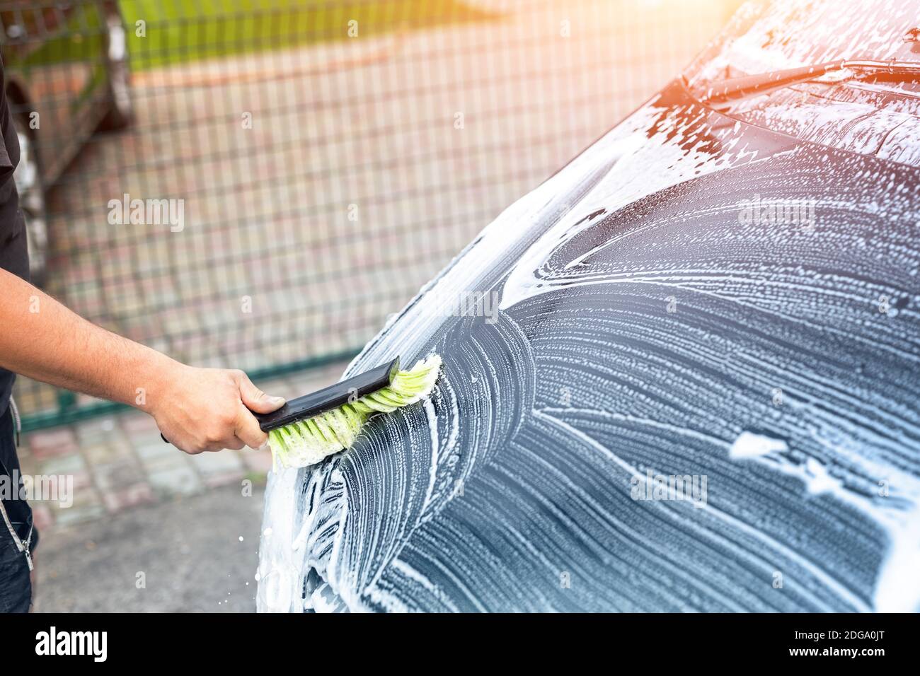 Mini bus van car wash with high pressure water equipment pump at home ...