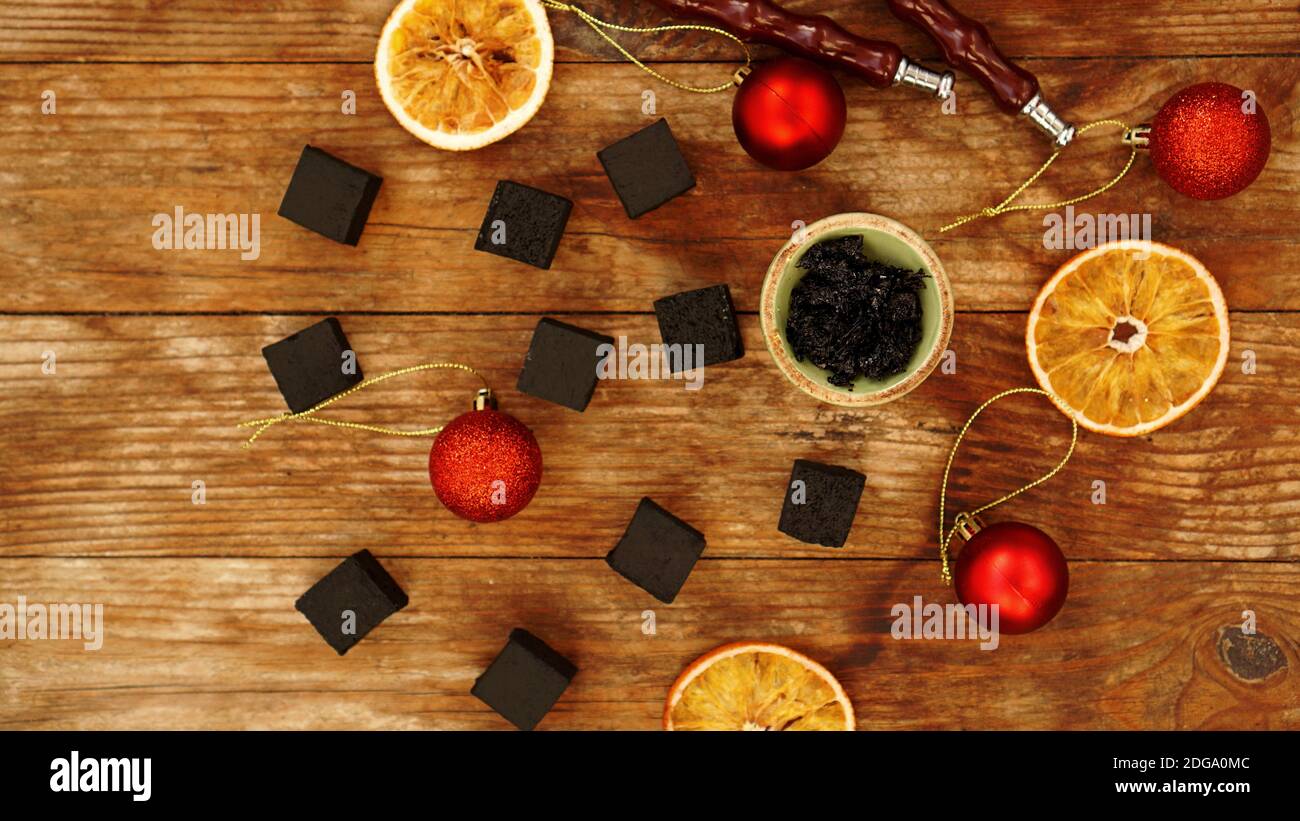 Hookah background for new year and christmas. Hookah, charcoal, dry ...