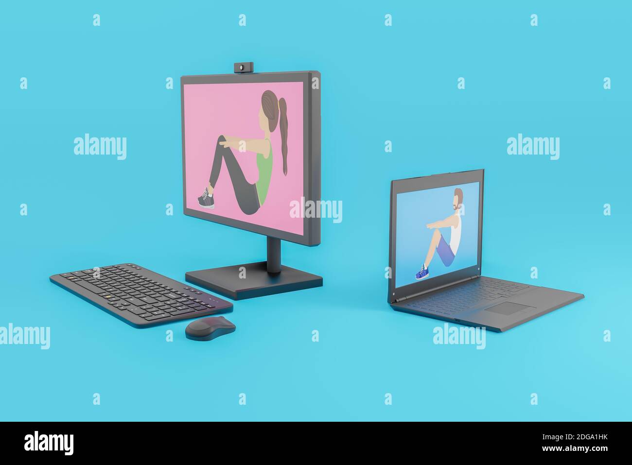 Online digital workout session live with personal trainer using webcam ...