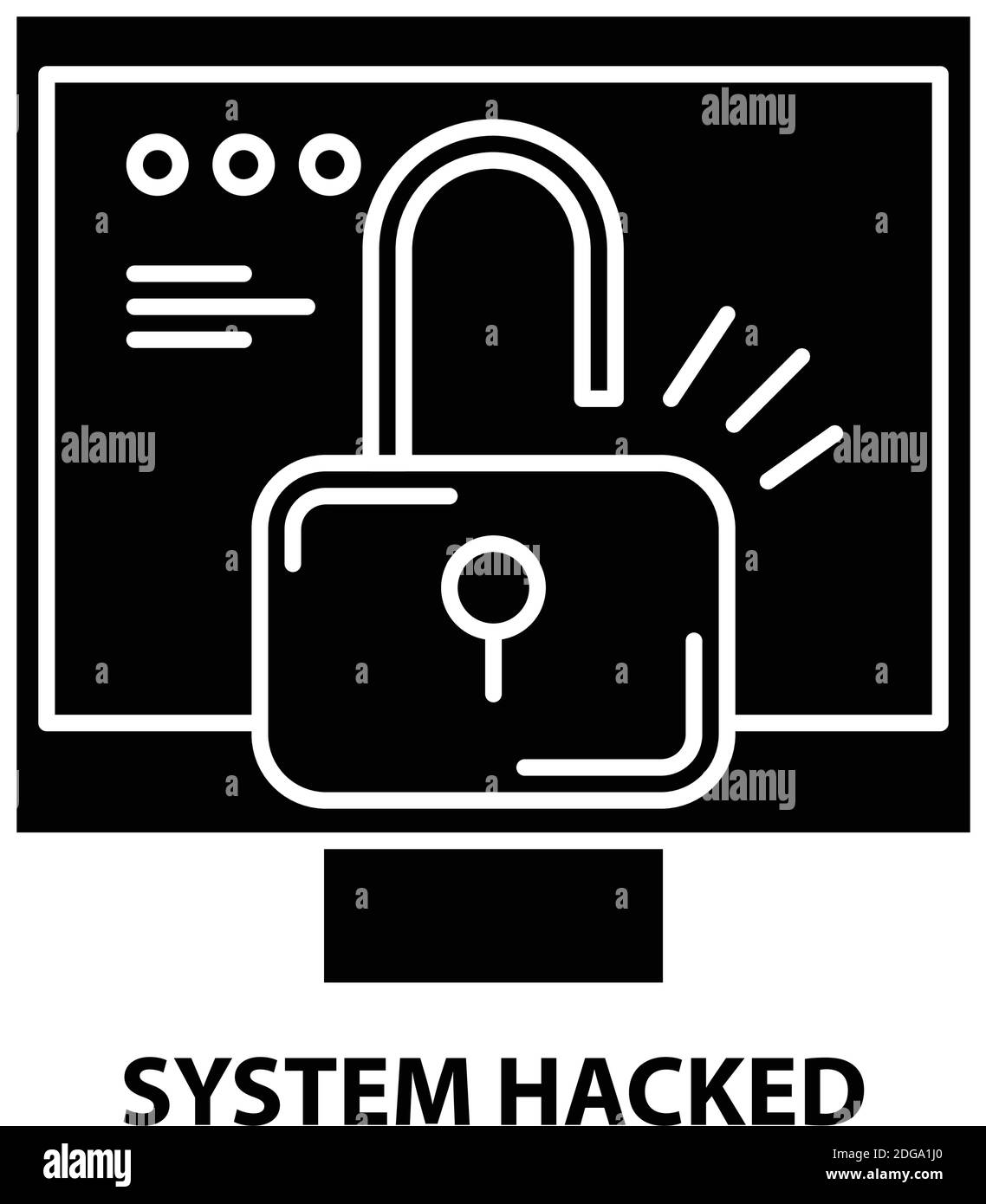 system hacked icon, black vector sign with editable strokes, concept ...