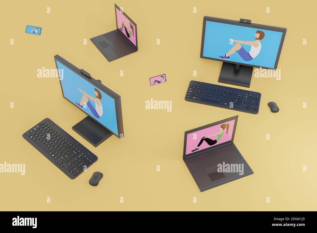 Online digital workout session live with personal trainer using webcam ...