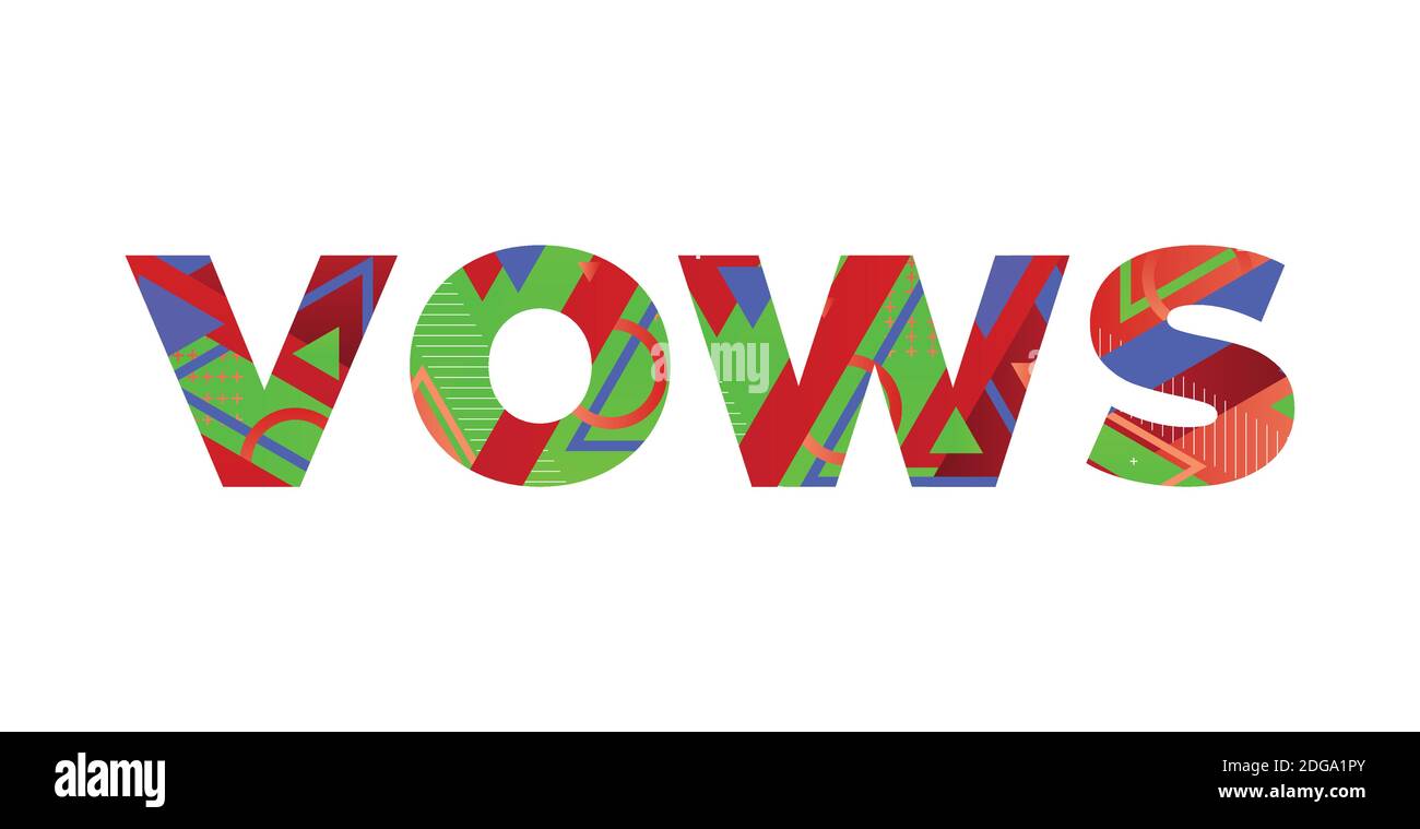 The word VOWS concept written in colorful retro shapes and colors ...