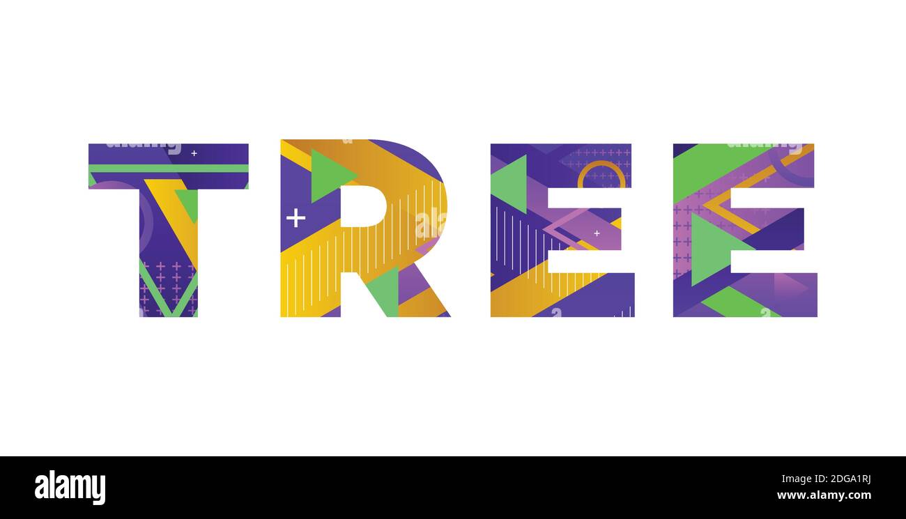 The word TREE concept written in colorful retro shapes and colors ...