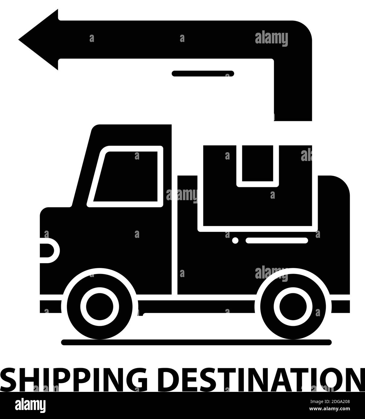 shipping destination icon, black vector sign with editable strokes ...