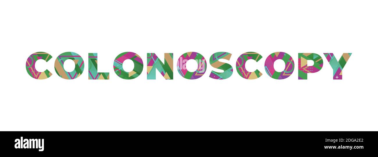 The word COLONOSCOPY concept written in colorful retro shapes and ...