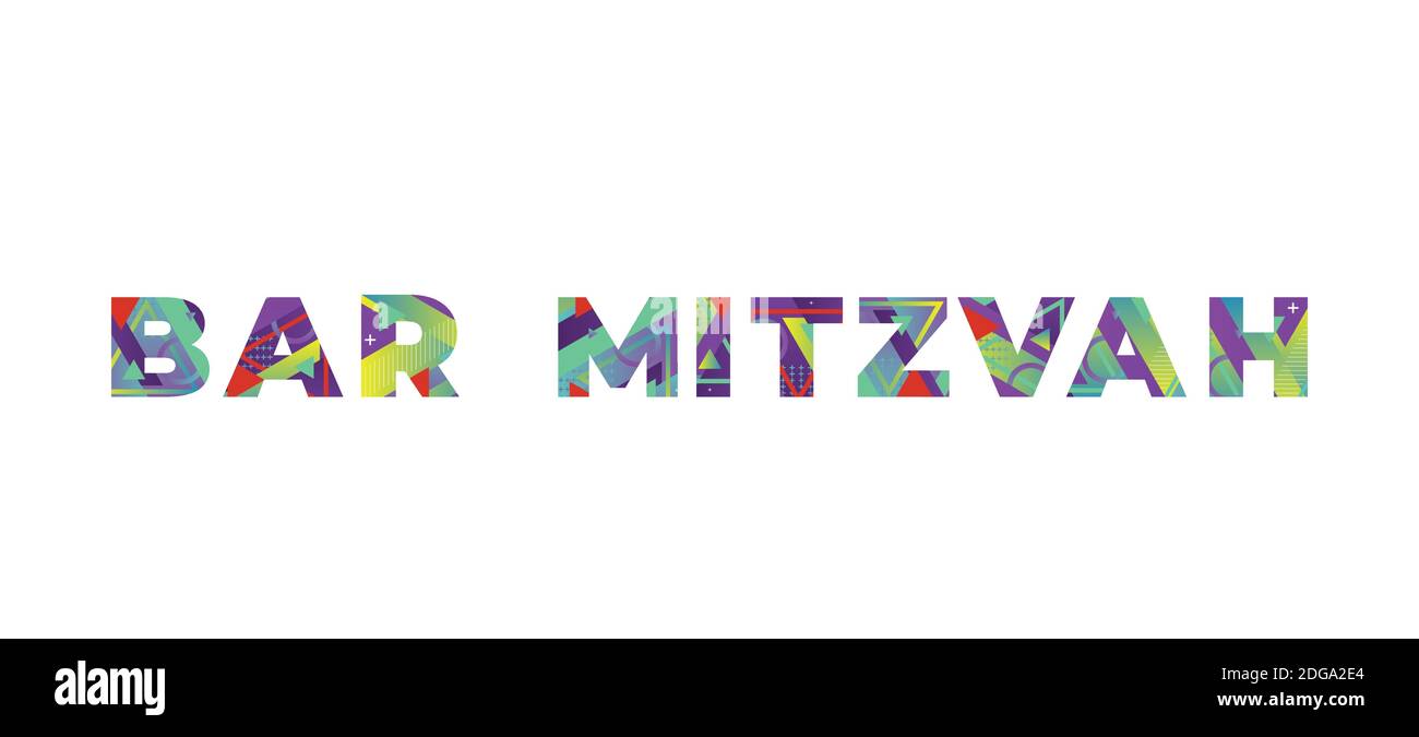 The words BAR MITZVAH concept written in colorful retro shapes and ...