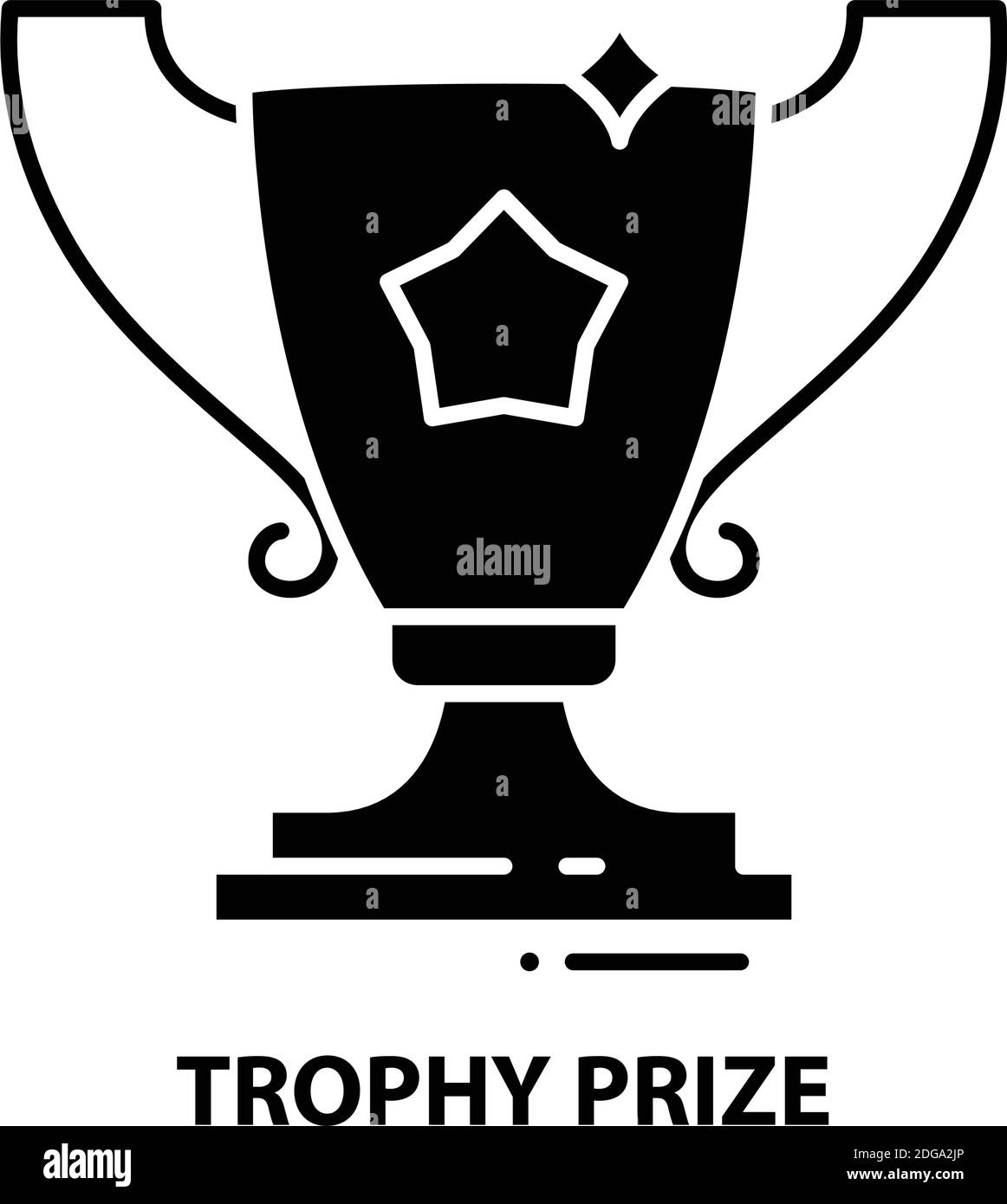 trophy prize icon, black vector sign with editable strokes, concept ...