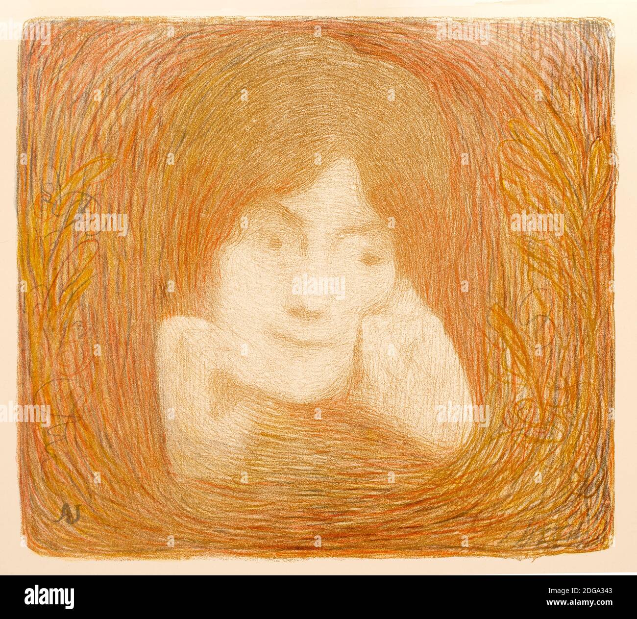 Head of woman, colour drawing by French artist Edmond François Aman ...