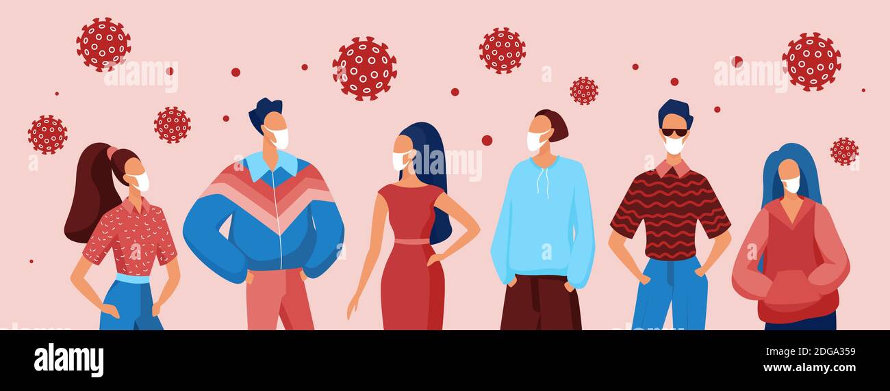 People wearing medical respiratory masks to prevent covid19 concept ...