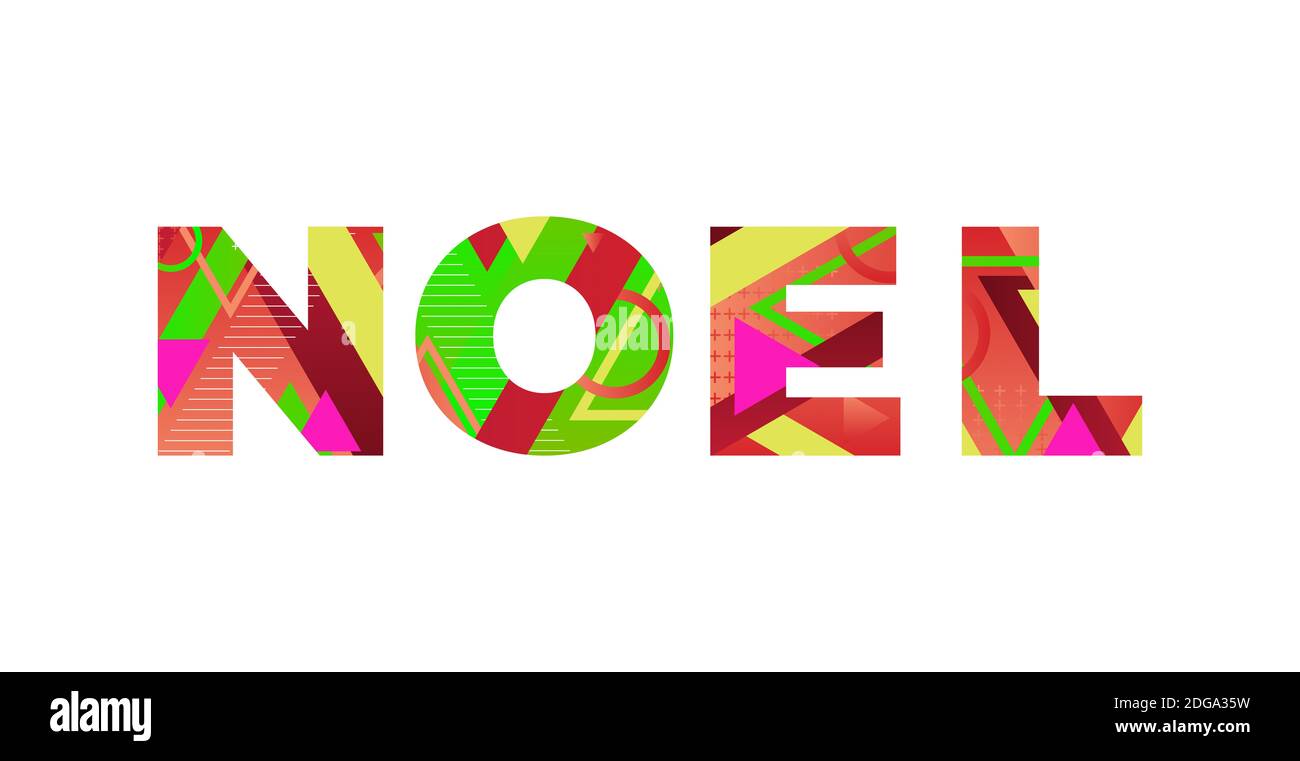 The word NOEL concept written in colorful retro shapes and colors ...