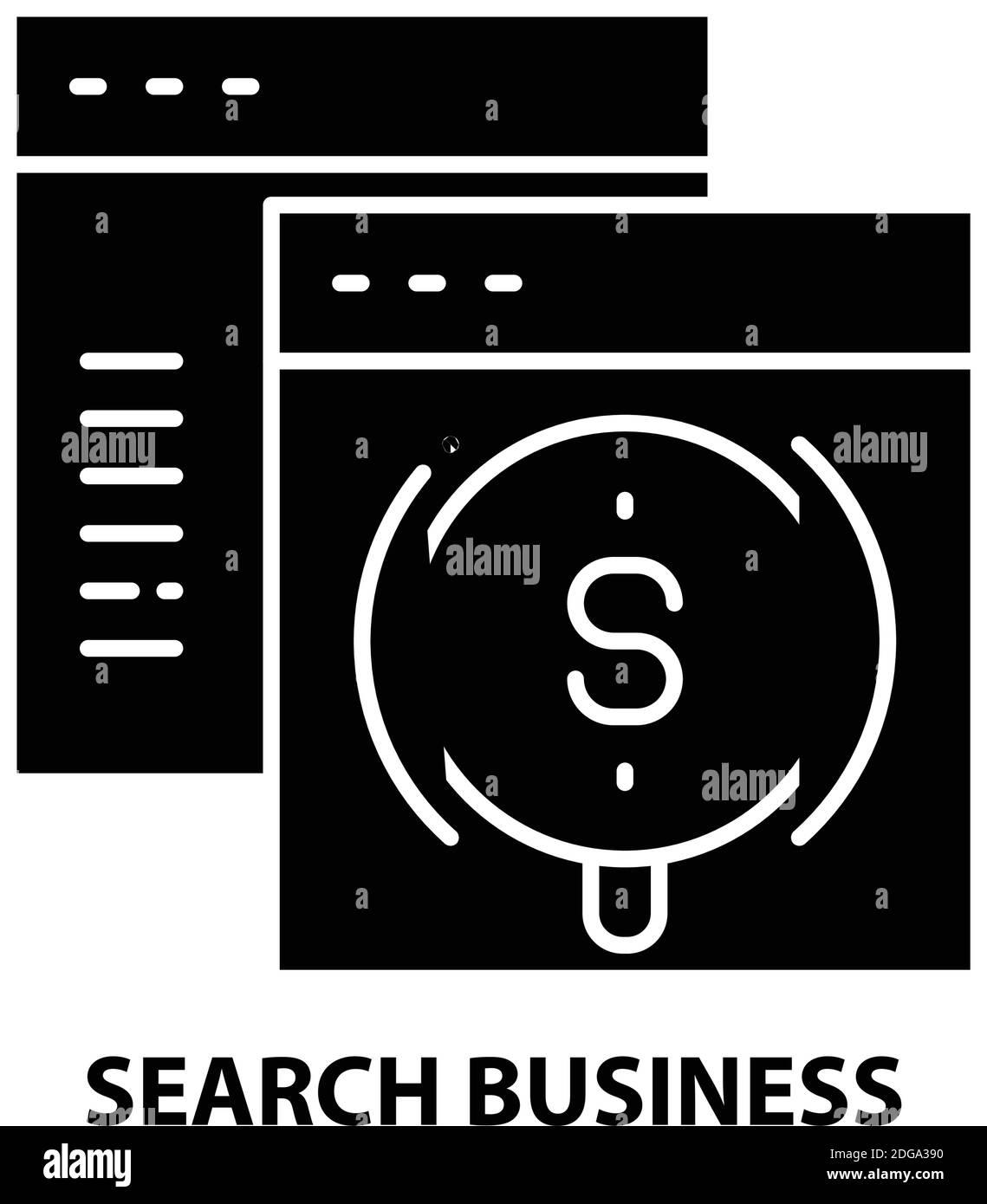 search business icon, black vector sign with editable strokes, concept ...