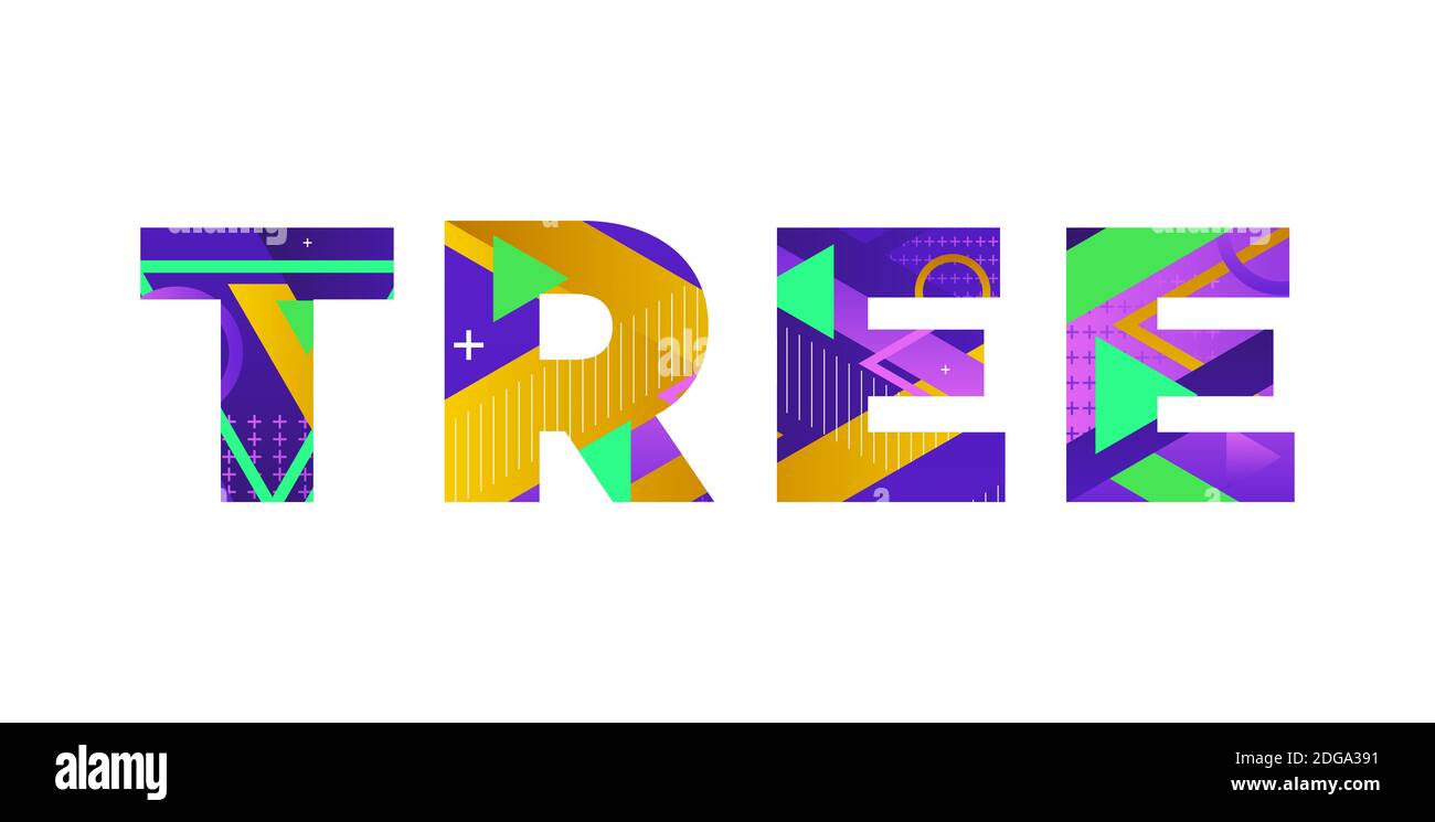 The word TREE concept written in colorful retro shapes and colors ...