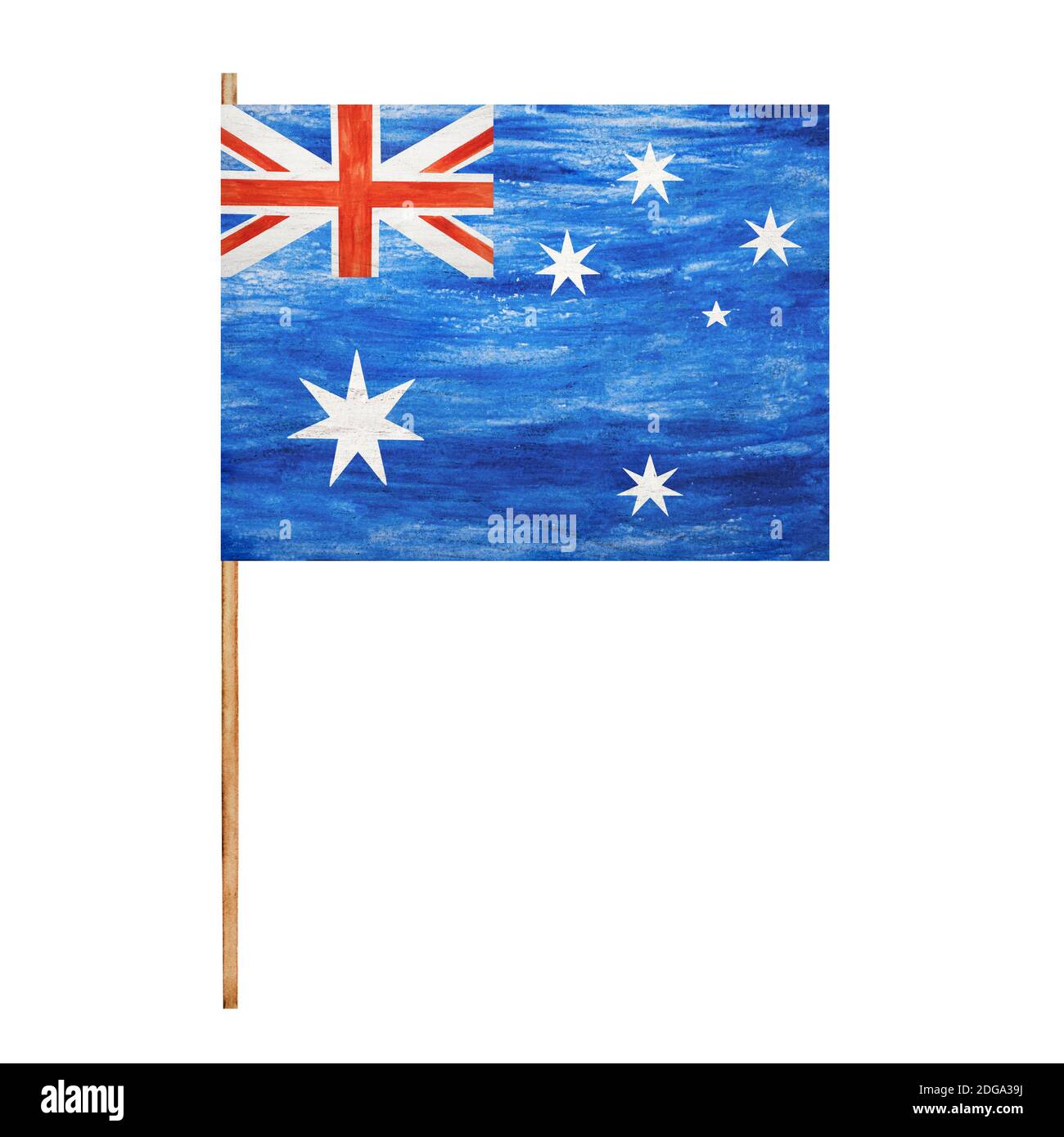 Watercolor drawing of a small Australian Flag. Closeup, no people ...