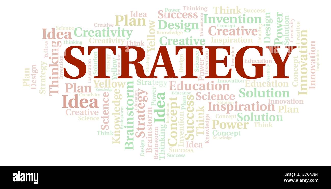 Strategy typography word cloud create with text only Stock Photo - Alamy
