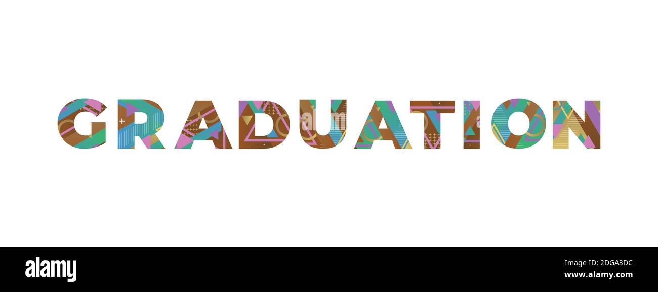 The word GRADUATION concept written in colorful retro shapes and colors ...