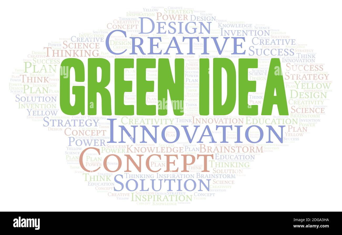 Green Idea typography word cloud create with text only Stock Photo - Alamy