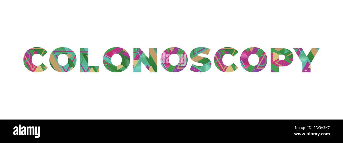 The word COLONOSCOPY concept written in colorful retro shapes and ...