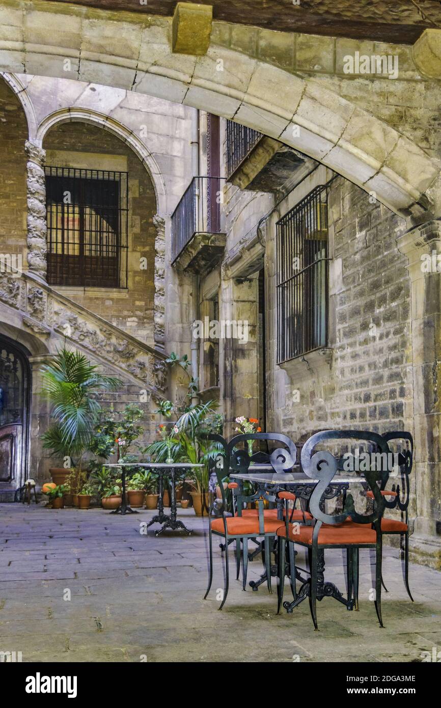Antique Building Courtyard, Gothic District, Barcelona, Spain Stock ...