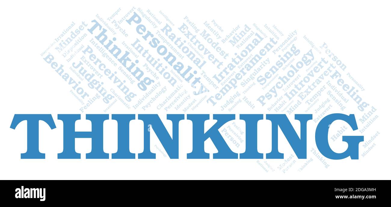 Thinking typography word cloud create with text only Stock Photo - Alamy