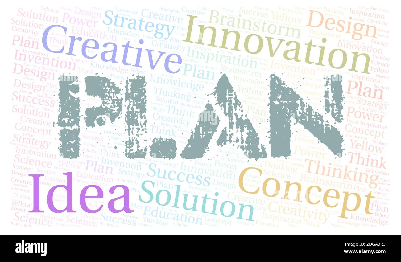 Plan typography word cloud create with text only Stock Photo - Alamy